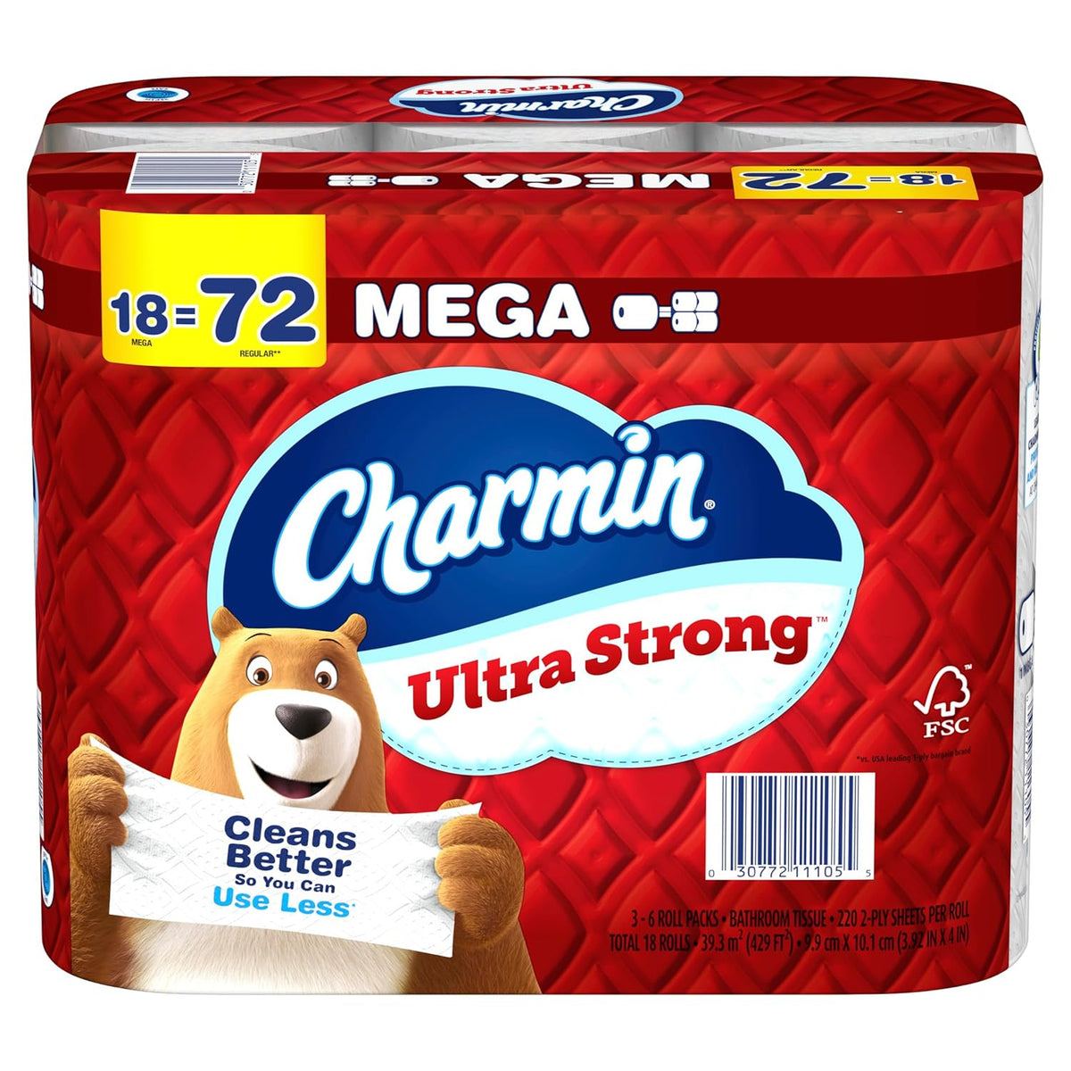 Charmin Ultra Strong Toilet Paper 18 Mega Rolls, 220 Sheets Per Roll ...