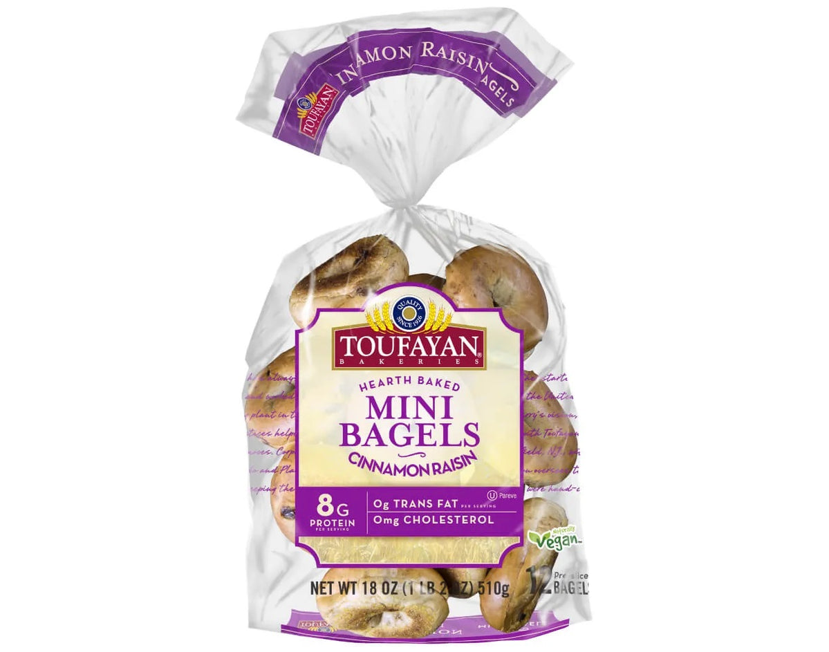 Toufayan Cinnamon Raisin Mini Bagels , 18 oz — Goisco.com