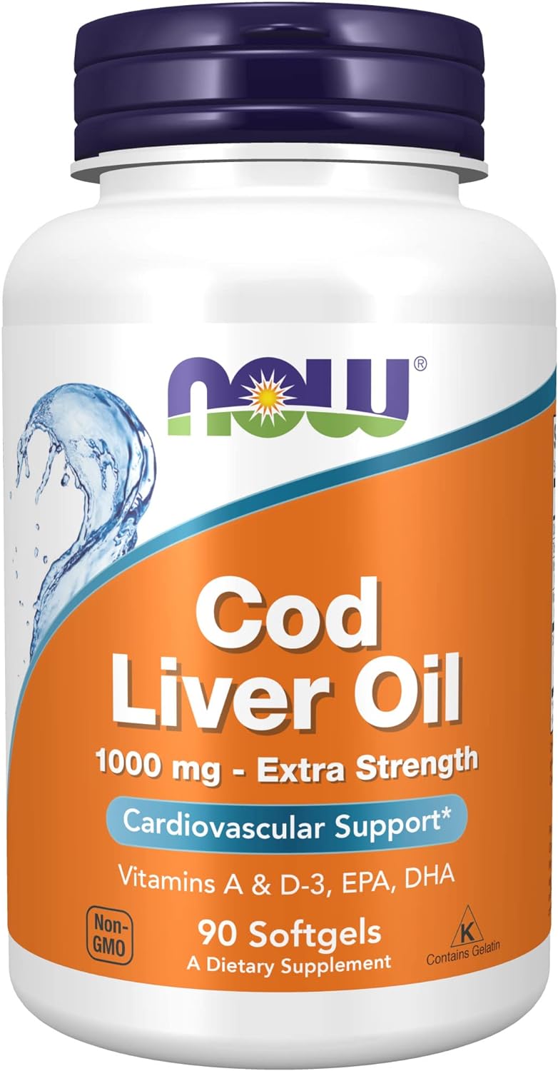 NOW Supplements Cod Liver Oil Extra Strength 1,000MG Softgels, 90 ct ...