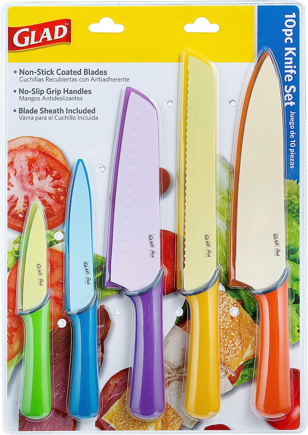 Glad Kitchen 10-Piece Knife Set with Sheaths, Sharp Nonstick Blades wi ...
