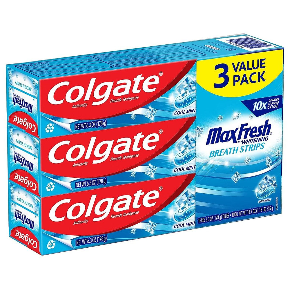 Colgate Max Fresh Toothpaste with Mini Breath Strips, Cool Mint, 3-Pac ...