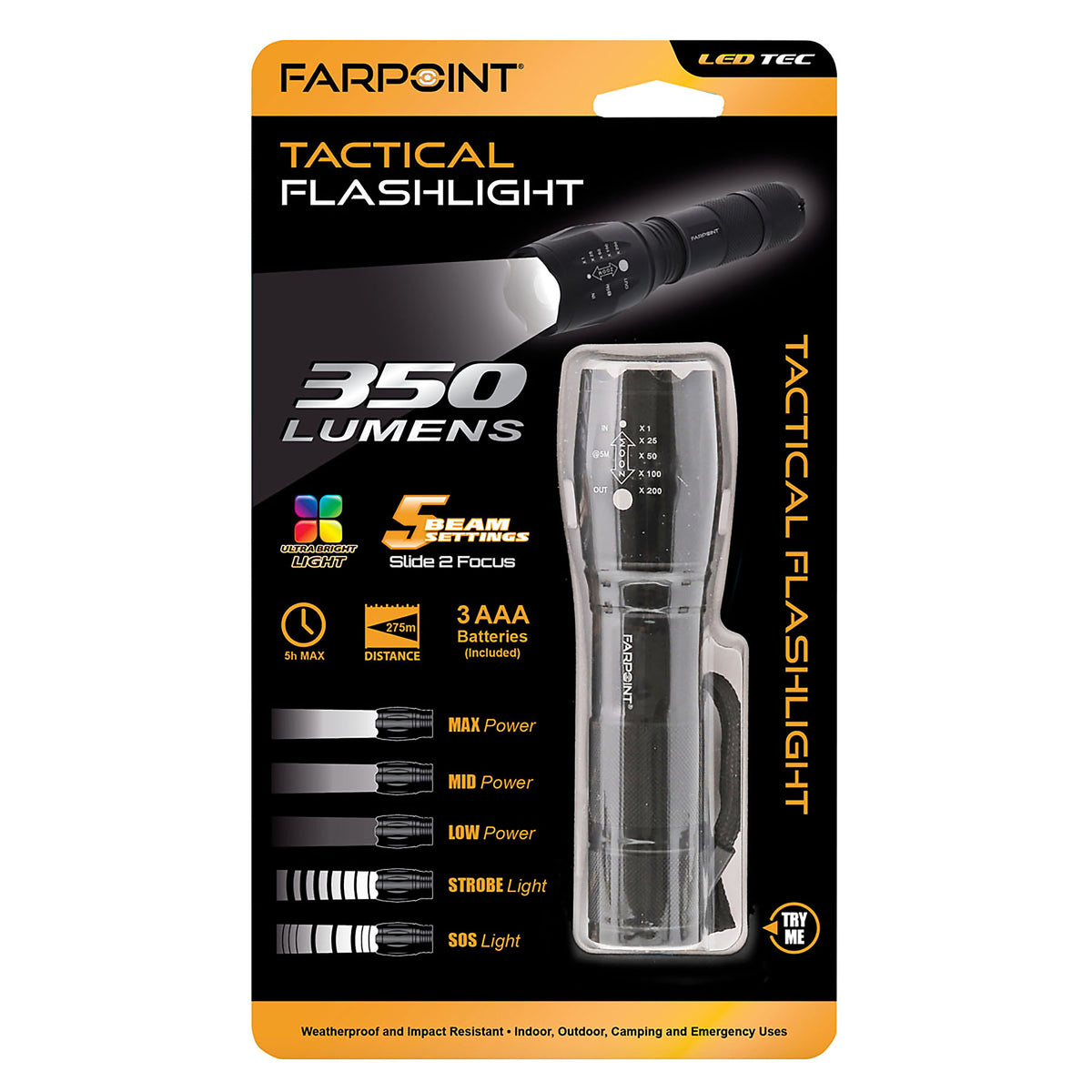 Farpoint Tactical Flashlight, 350 Lumens, 1 pc — Goisco.com