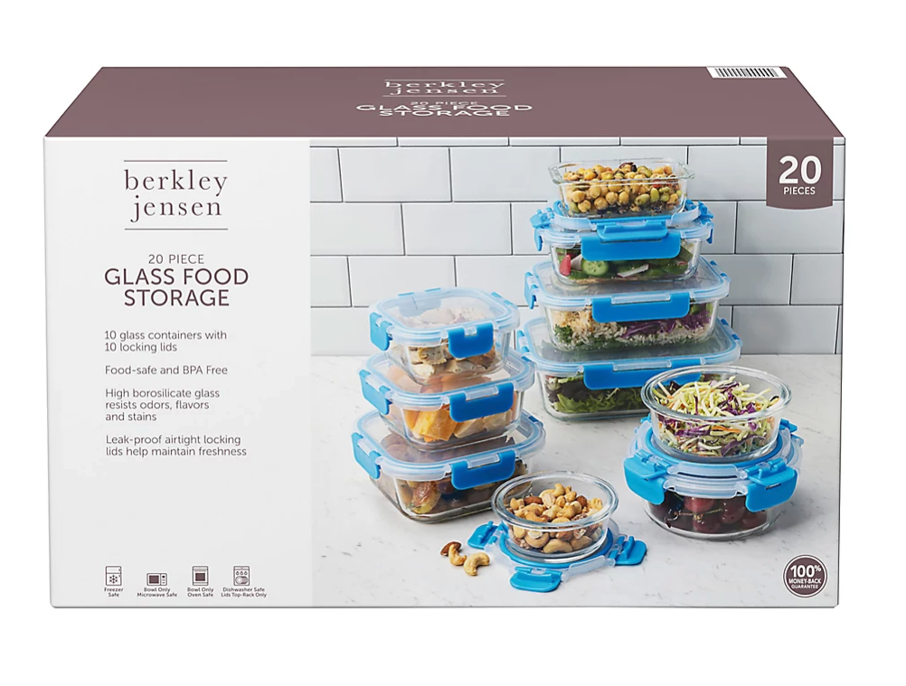 Berkley Jensen 20-Piece Round Glass Food Storage Set With Artight Lock ...