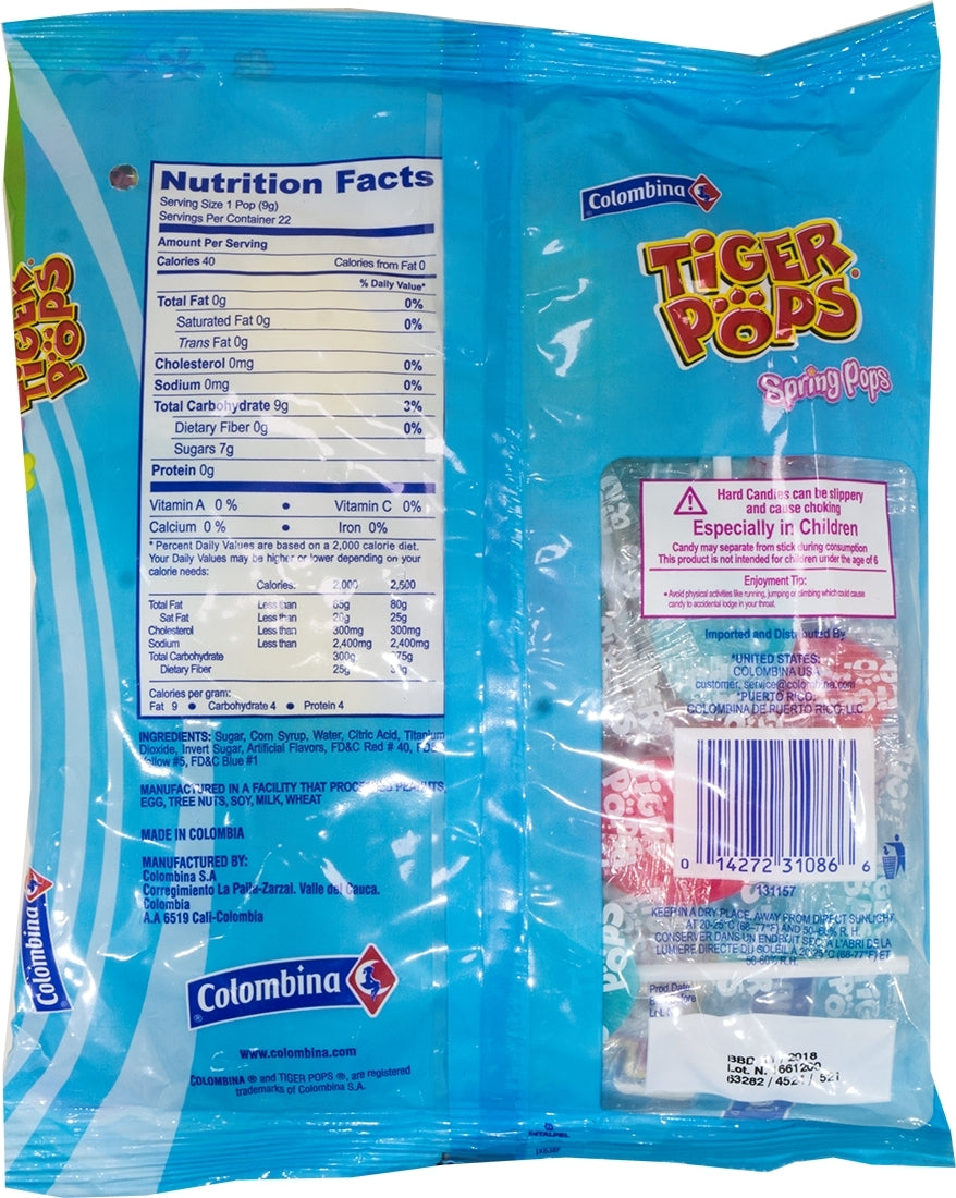 Colombina Tiger Pops Spring Fruit Flavor Lollipops, 22 ct (7 oz ...