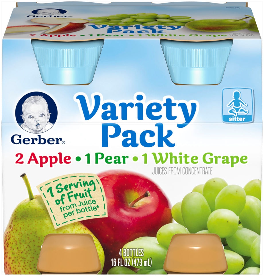 Gerber Juices from Concentrate Variety Pack, Sitter, 4 x 4 oz — Goisco.com