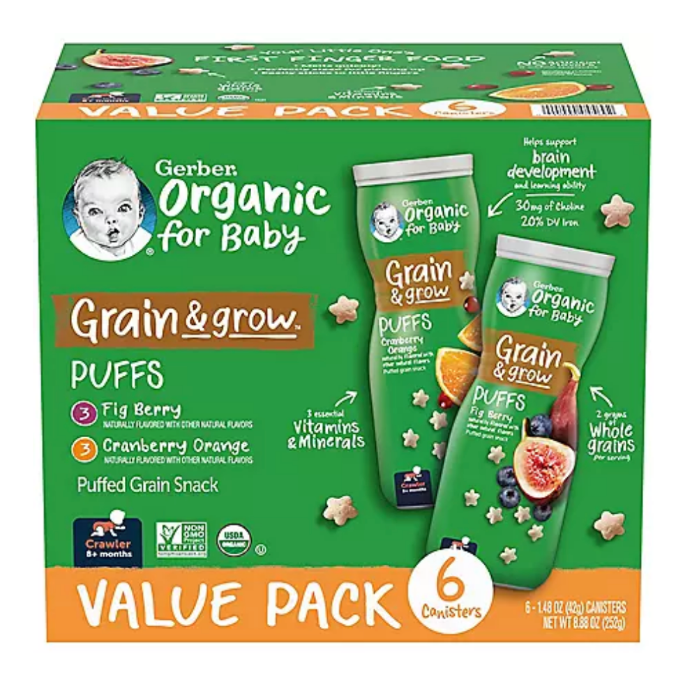 Gerber Organic Puffs Cereal Snack, Variety Pack , 6 x 1.48 oz — Goisco.com