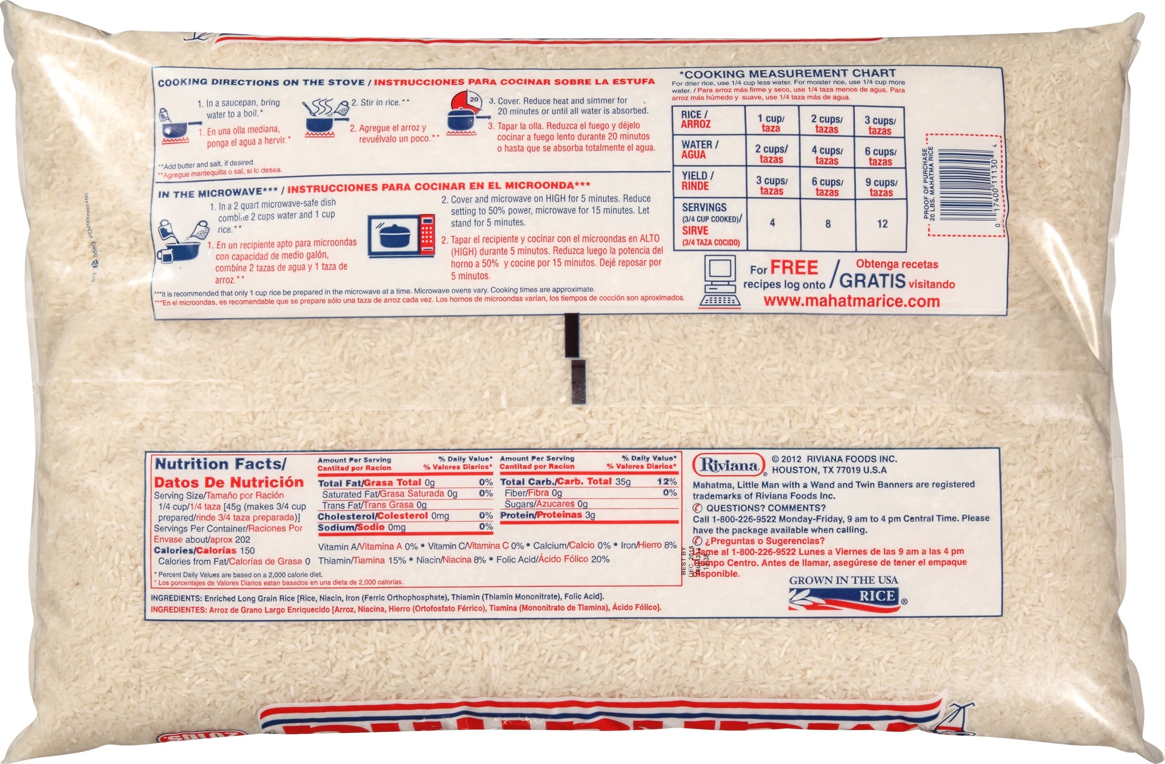 Mahatma Extra Long Grain Enriched Rice, 20 lbs — Goisco.com