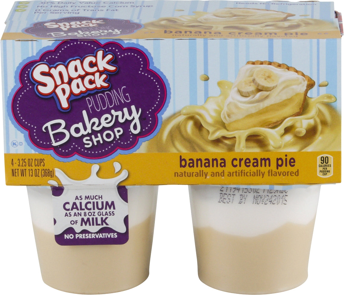 Snack Pack Banana Cream Pie Pudding, 4 x 92 gr — Goisco.com