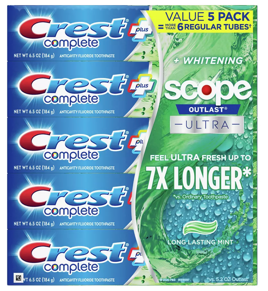 Crest Complete Plus Scope Outlast Ultra Toothpaste, 5-Pack , 5 x 6.3 o ...