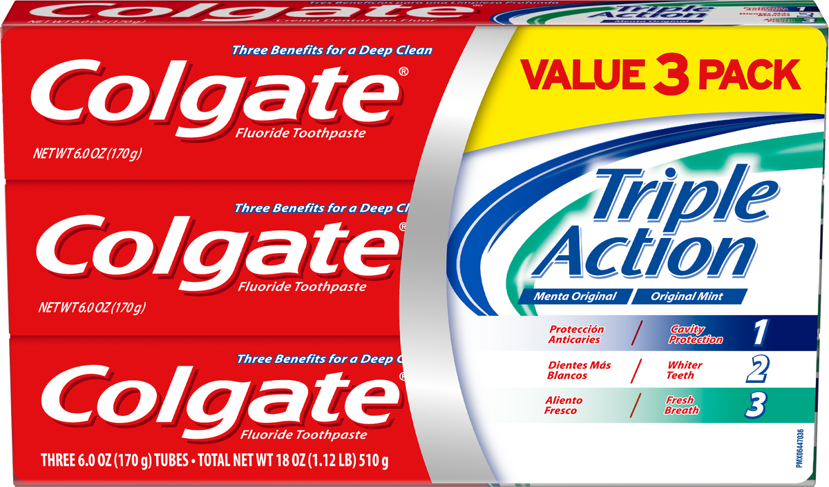 Colgate Triple Action Toothpaste, Value Pack, 3 x 6 oz — Goisco.com