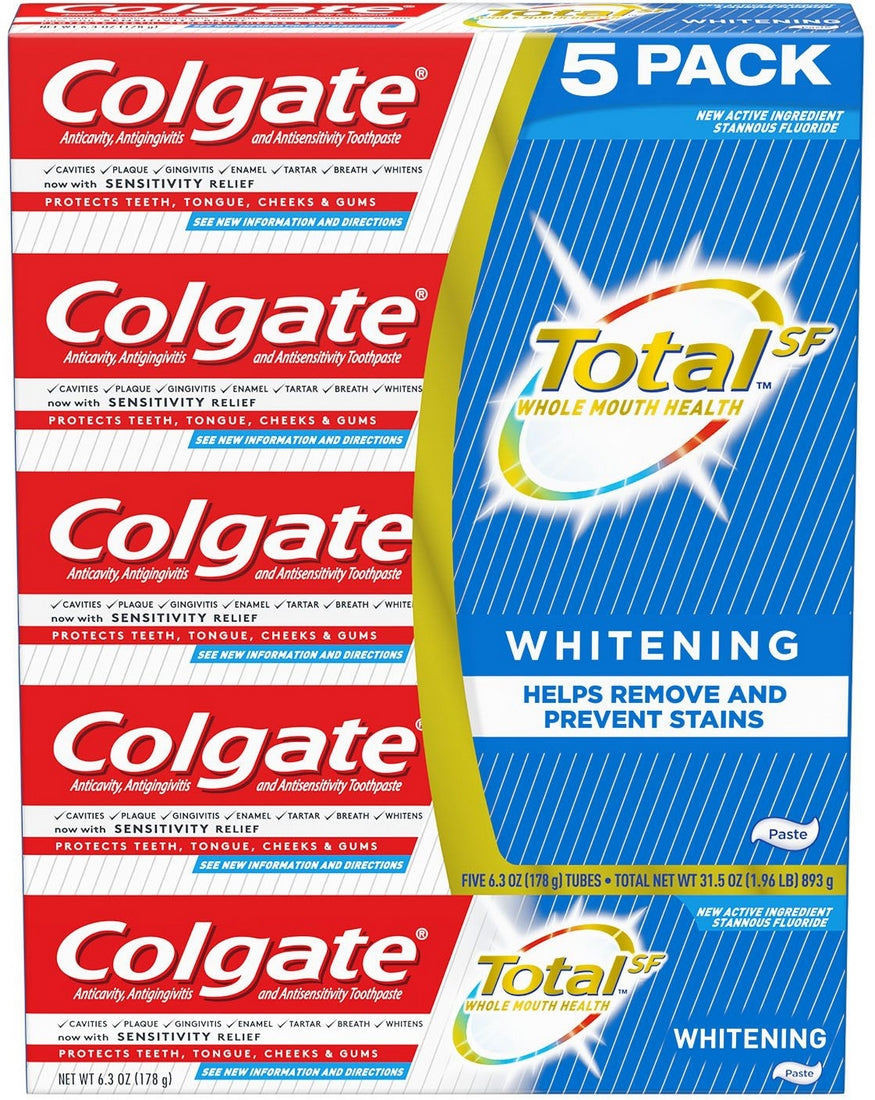 Colgate Total Whitening Toothpaste, Value Pack, 5 x 6.3 oz — Goisco.com