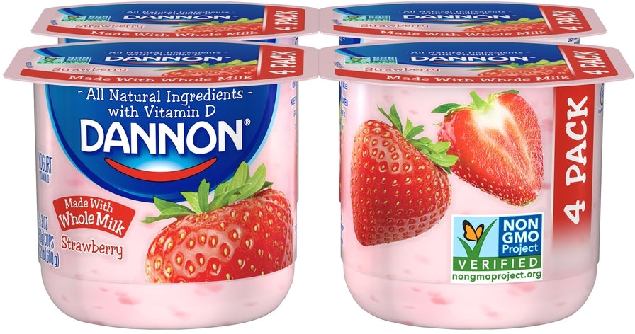 Dannon Blended Whole Milk Yogurt, Strawberry, 4 x 5.3 oz — Goisco.com