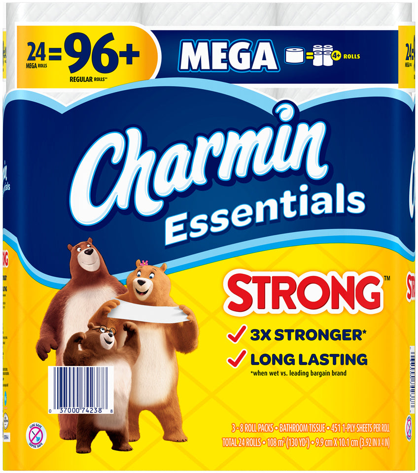 Charmin Essentials Strong, Mega Rolls 1-Ply Sheets Toilet Paper Value ...