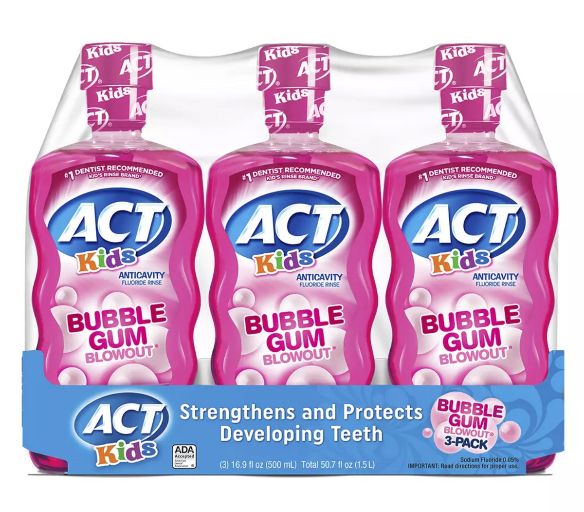Act Kids Bubblegum Blowout Anti-Cavity Rinse , 3 x 16.9 oz — Goisco.com