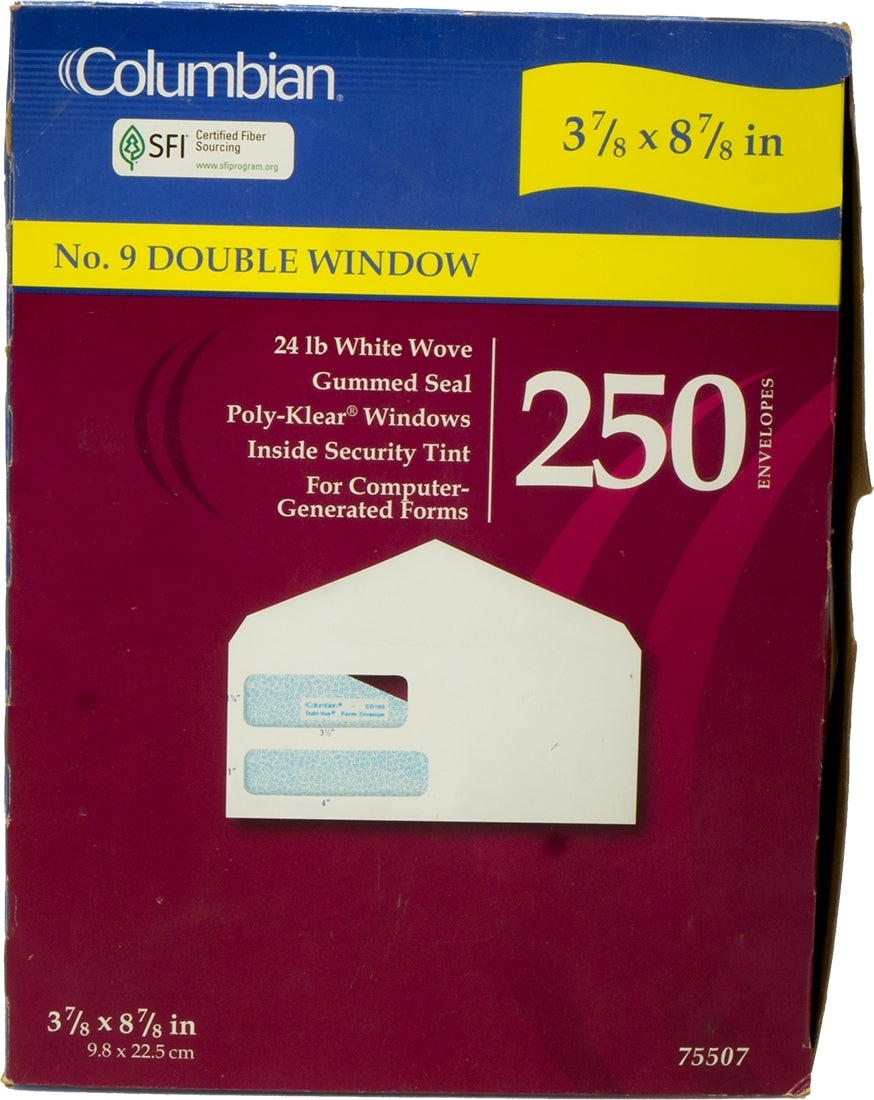 Columbian Double Window Envelopes, No.9, 250 ct — Goisco.com