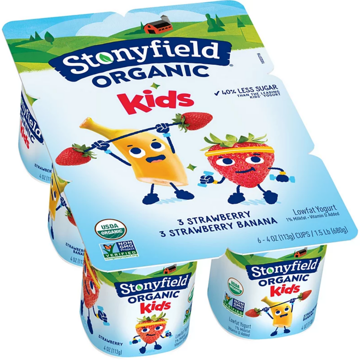 Stonyfield Organic Low-Fat Strawberry & Strawberry Banana Yogurt , 6 x ...