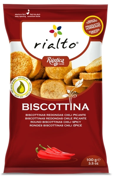 Rialto Biscottina Toast, Chili Spicy, Round, 100 g — Goisco.com