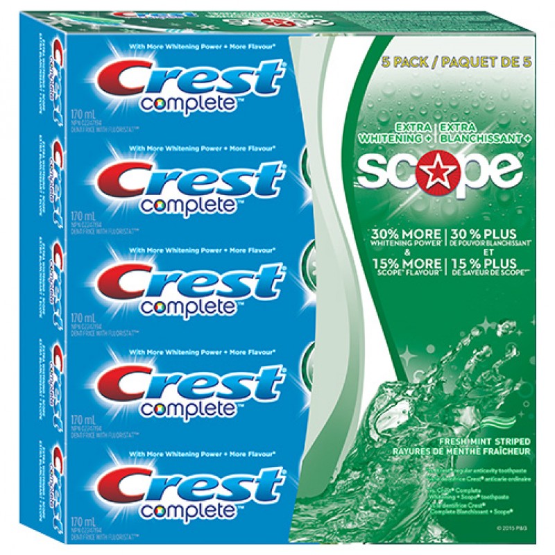 Crest Complete Scope Extra Whitening Toothpaste, Value Pack, 5 x 5.7 o ...