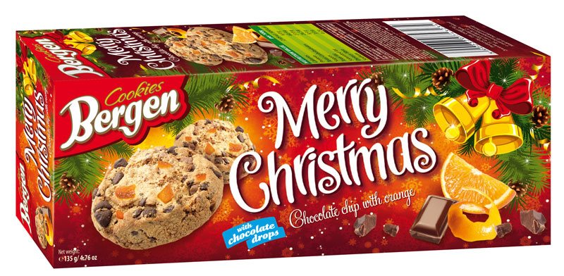 Bergen Chocolate Chip & Orange Merry Christmas Cookies, 135 gr — Goisco.com