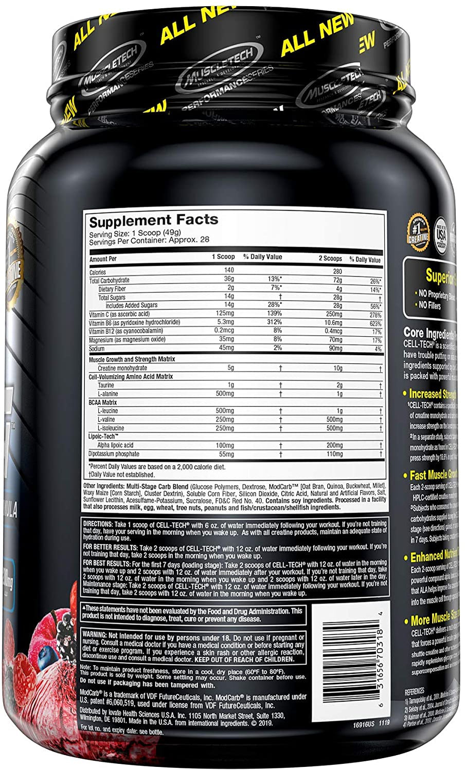 Muscletech Cell Tech Performance Creatine, Fruit Punch Flavor , 3 lbs ...
