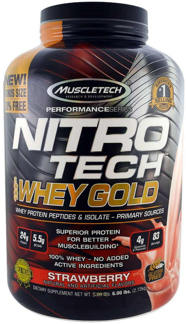 Muscletech Nitro-Tech 100% Whey Gold Protein Powder, Strawberry, 6 lbs ...