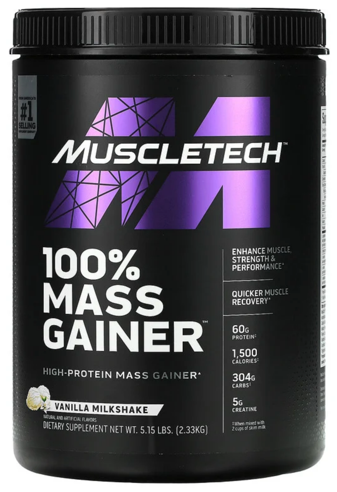 Muscletech 100% Mass Gainer Protein Powder, Vanilla Milkshake Flavor ...