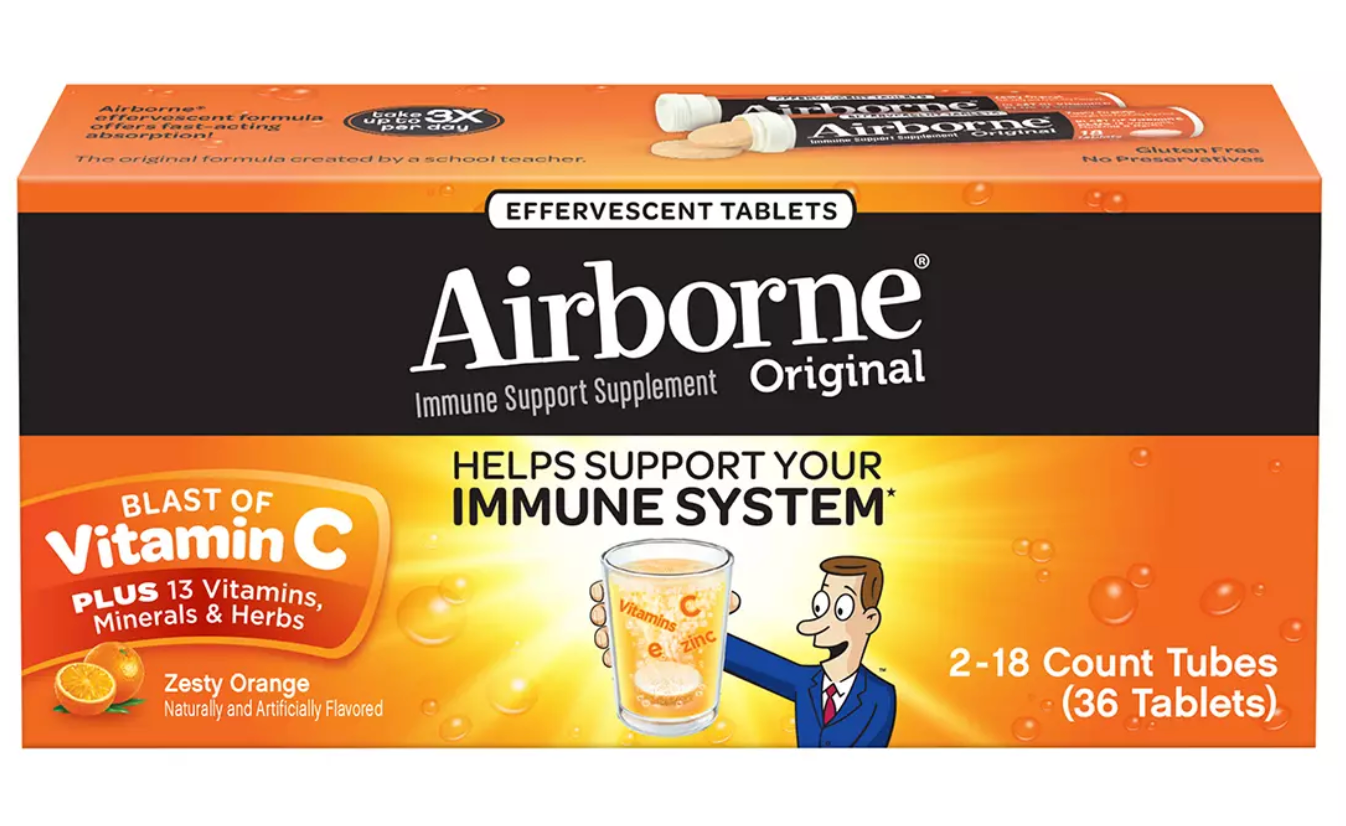 Airborne Immune Support Supplement Effervescent Tablets, Orange Flavor ...