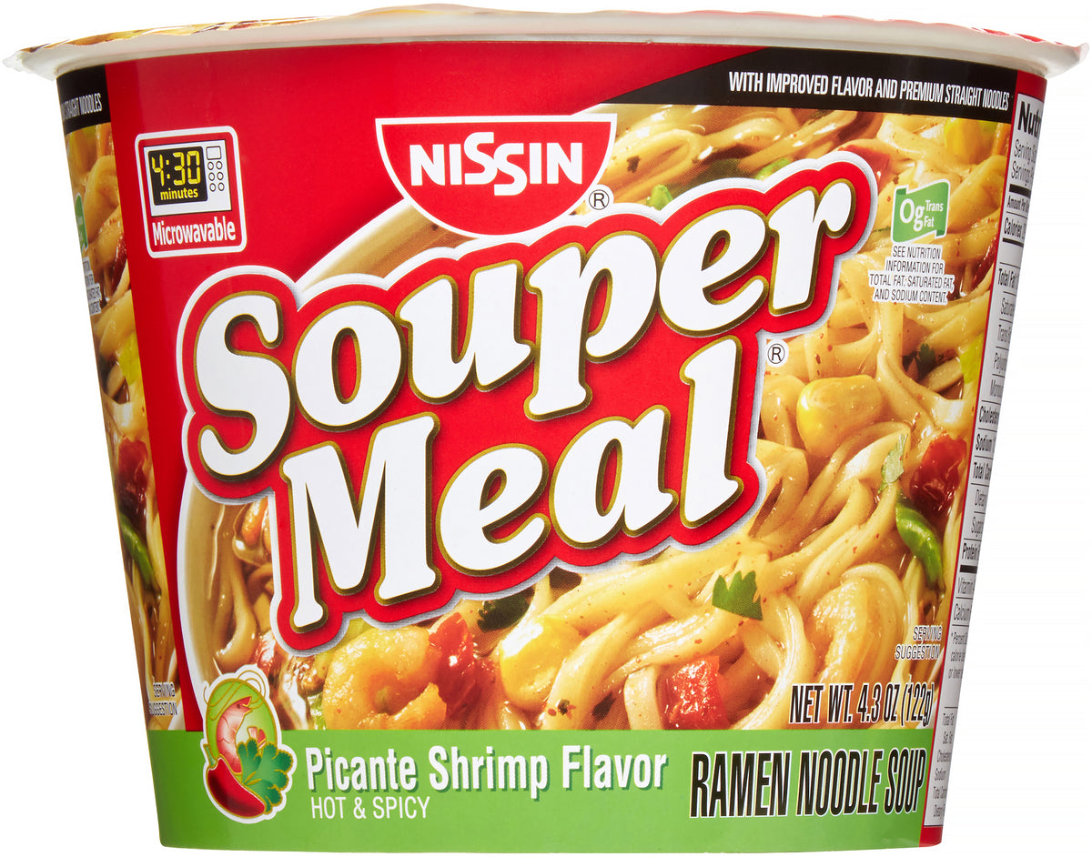 Nissin Souper Meal Ramen Noodle Soup, Picante Shrimp Flavor , 4.3 oz ...