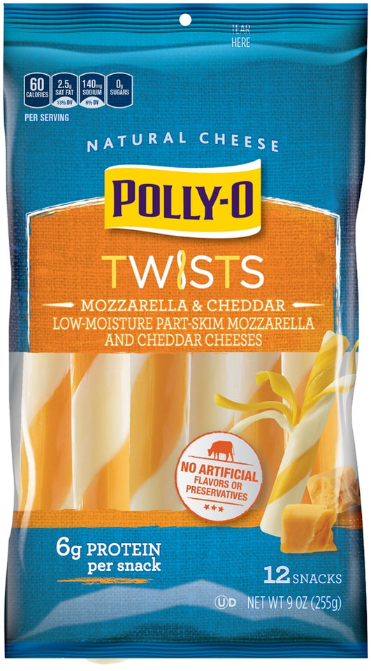 Polly-O Twists Mozzarella & Cheddar String Cheese Snacks, Natural Low ...