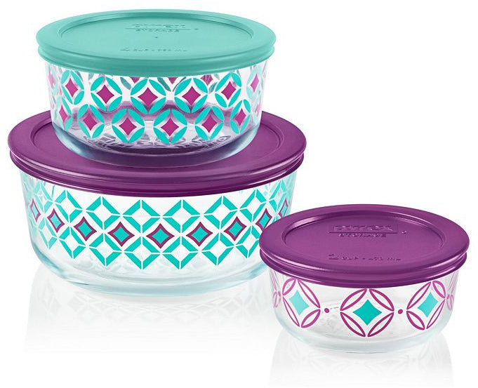 Pyrex Diamonds Decorated Food Storage Containers , 6 pcs — Goisco.com