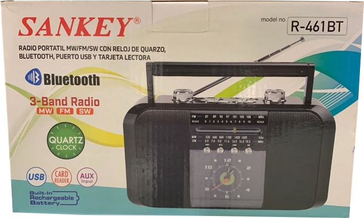 Sankey Portable Radio, 3 Band, with Clock, Bluetooth & USB Port, Model ...