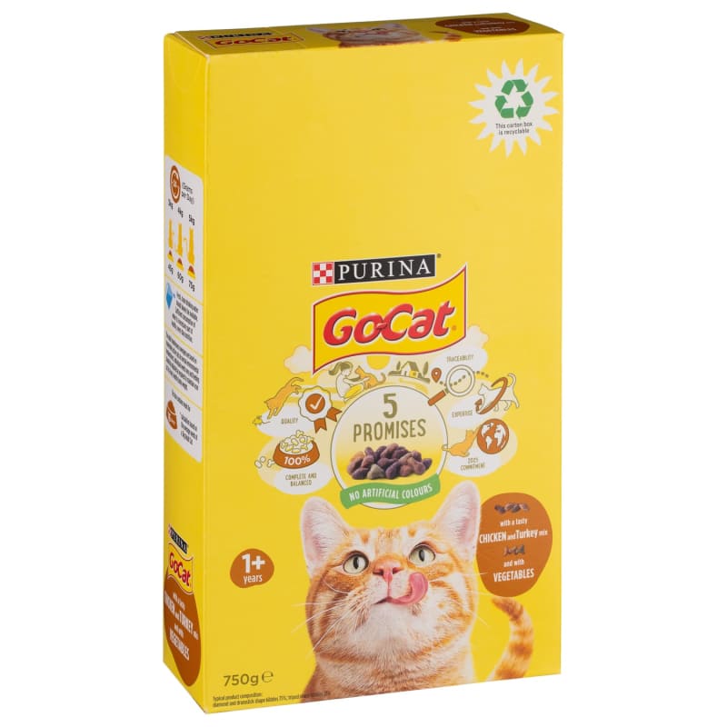 Purina Go-Cat Chicken & Turkey Dry Cat Food, 750 gr — Goisco.com