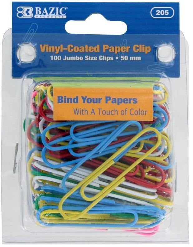 Bazic Vinyl-Coated Jumbo Paper Clips, 100 pcs — Goisco.com