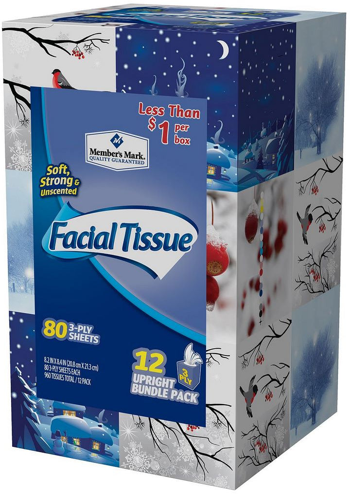 Member's Mark Facial Tissue Value Pack, 80 3-ply sheets, 12 ct — Goisco.com