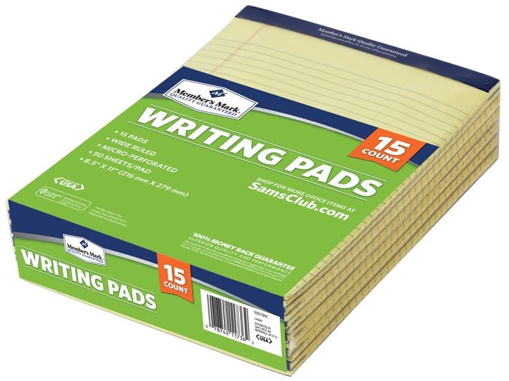 Member's Mark Perforated Writing Pad, 8.5" x 11", Canary, 15 ct ...