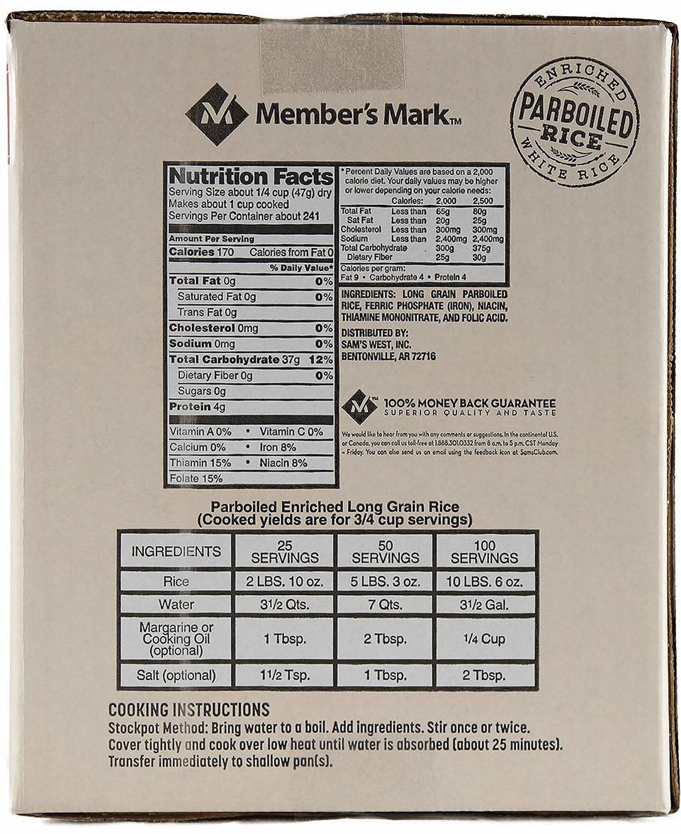 Member's Mark Enriched Parboiled White Rice , 25 lbs — Goisco.com