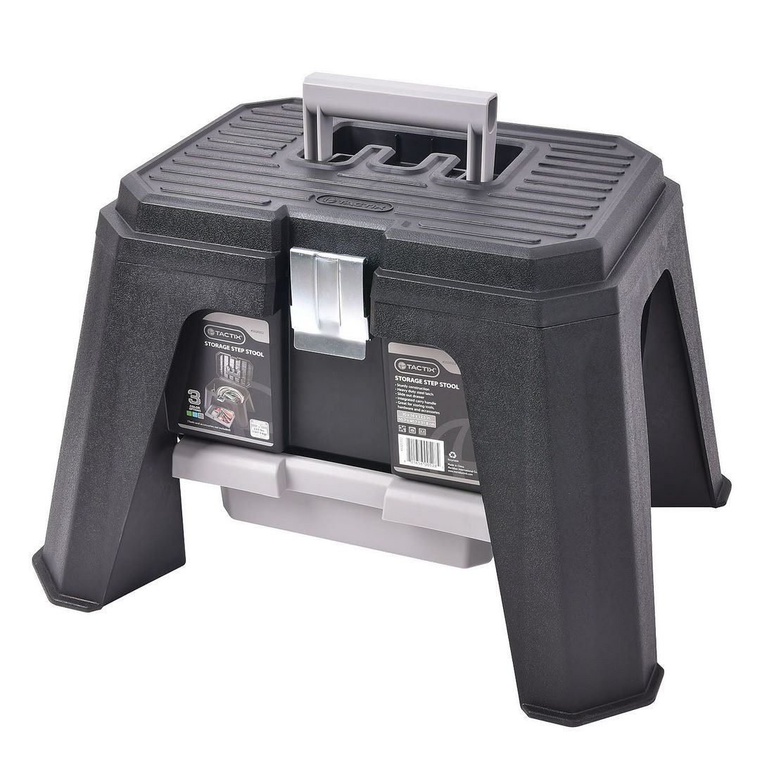 Tactix Storage Step Stool, Grey, 20 x 16 x 12.5 inch — Goisco.com