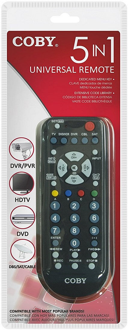 Coby Universal Remote, 5 in 1 (2 AAA batteries required not included ...