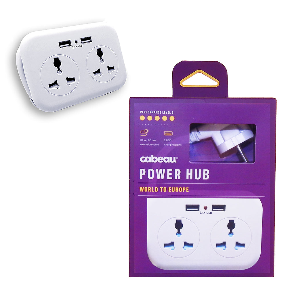 Cabeau Power Hub, EU 2 Worldwide AC Power Outlets, 2 USB Ports White ...