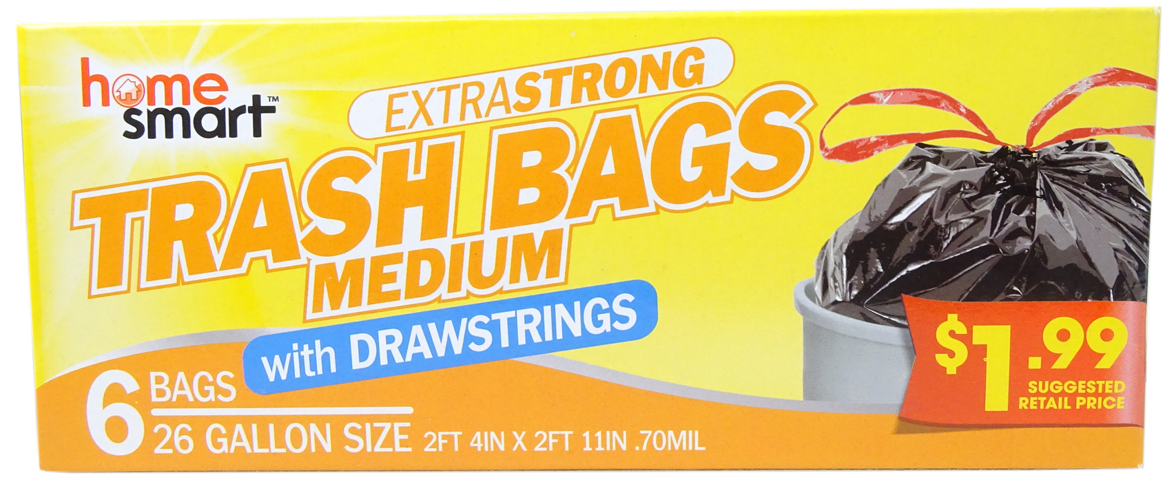 Home Smart Extra Strong Medium Trash Bags With Drawstrings, 26 Gallon ...