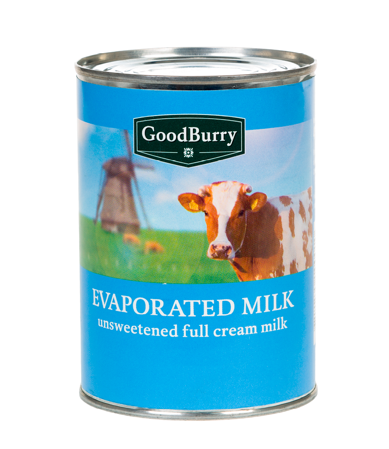 Goodburry Evaporated Milk, Unsweetened Full Cream, 410 gr — Goisco.com