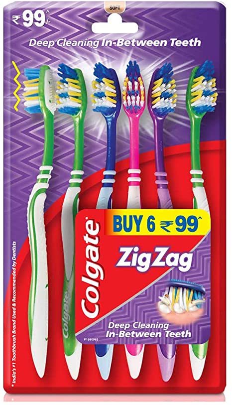 Colgate Zig Zag Soft Bristle Toothbrush Value Pack, 6 ct — Goisco.com